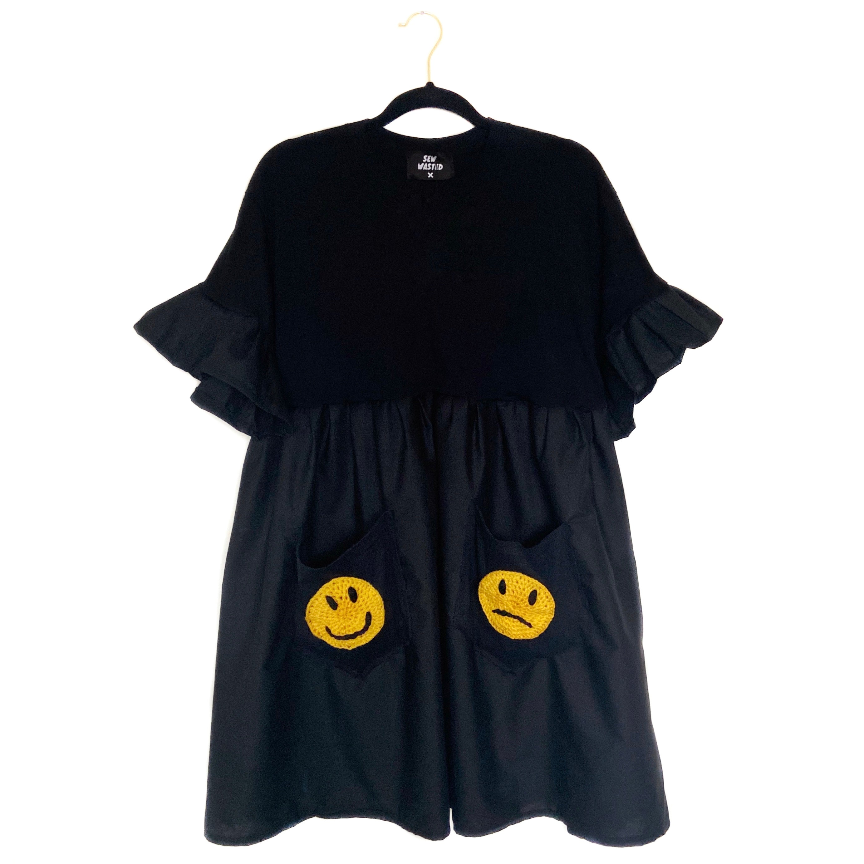 Black Happy Sad Face Smock Dress – Sew Wasted